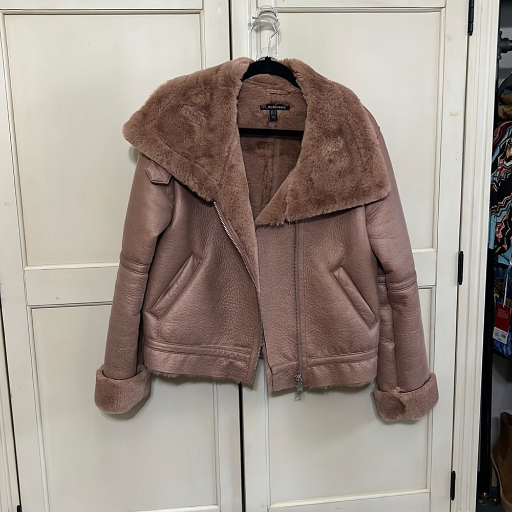 Zara Faux Shearling Moto Style Coat - Gem